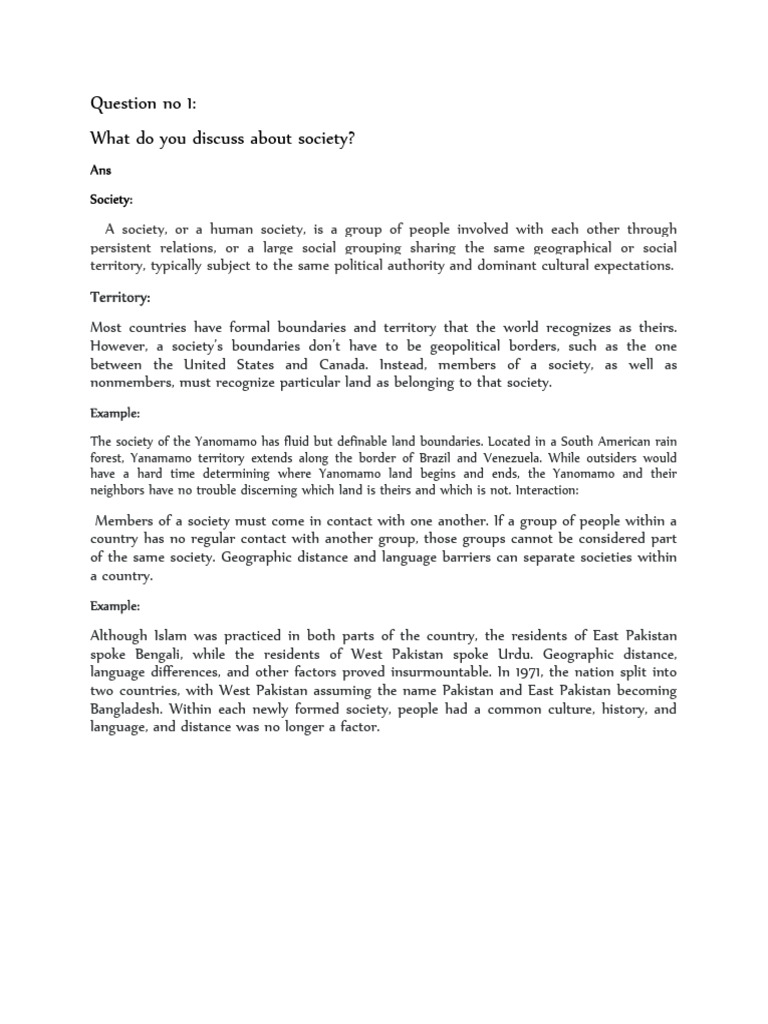 Society Question Answer | PDF | Sociology | Society