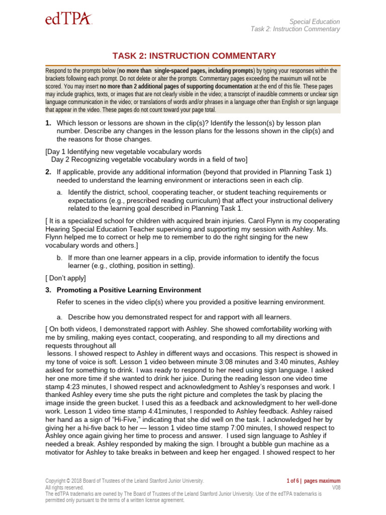 Task 2 Edtpa-spe-Instruction-commentary | PDF | Learning | Cognitive ...