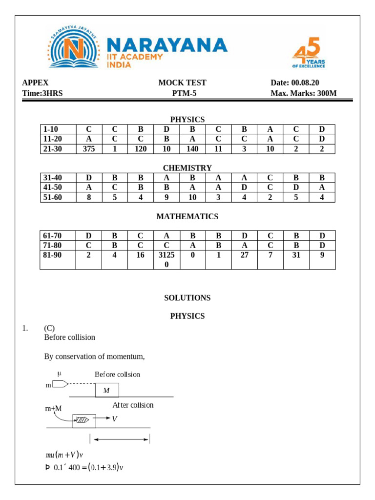 00.08.24 SR Apex (Mock Test) PTM-5 Key&solutions | PDF | Collision ...