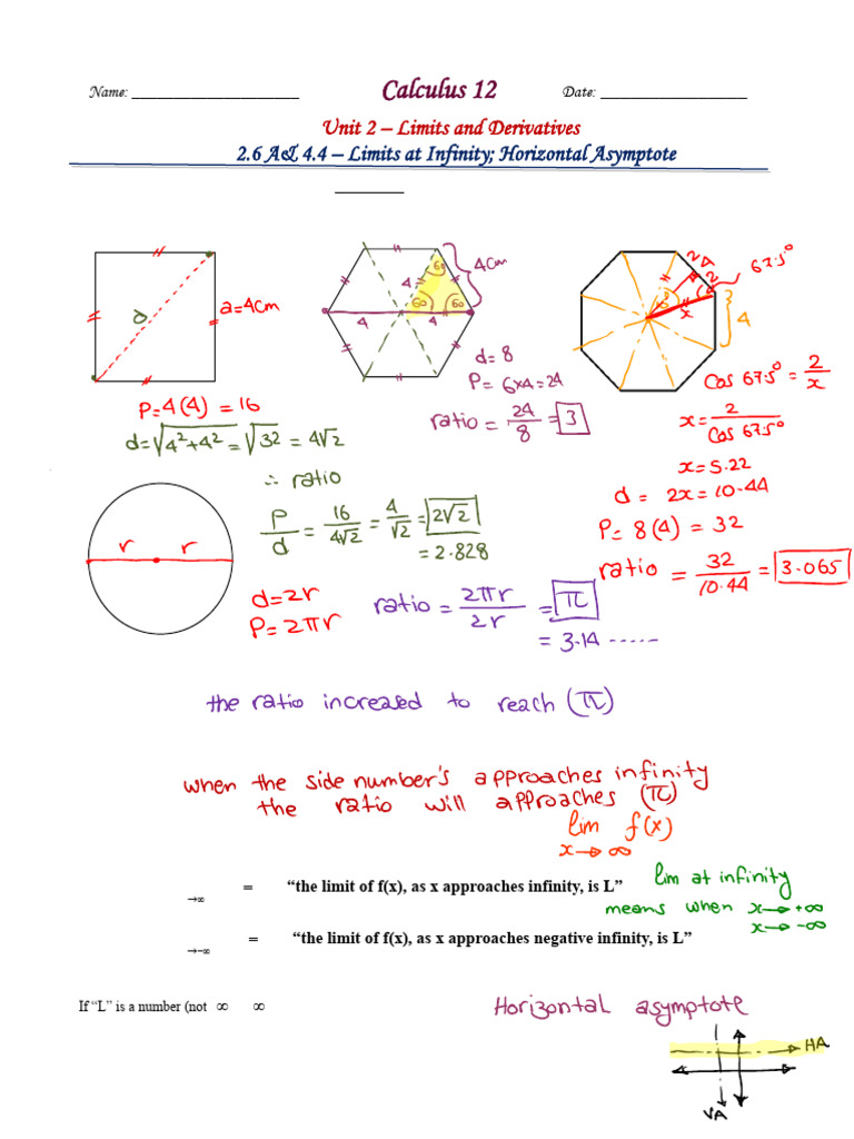 2.6 A – Limits at Infinity; Horizontal Asymptote | PDF | Limit (Mathematics) | Asymptote
