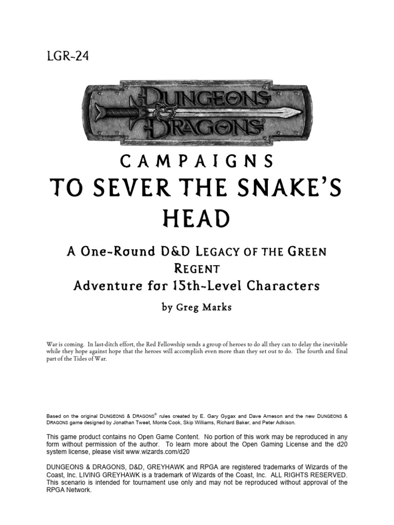 LGR24 - To Sever The Snakes Head | PDF | Dungeons & Dragons | Gaming