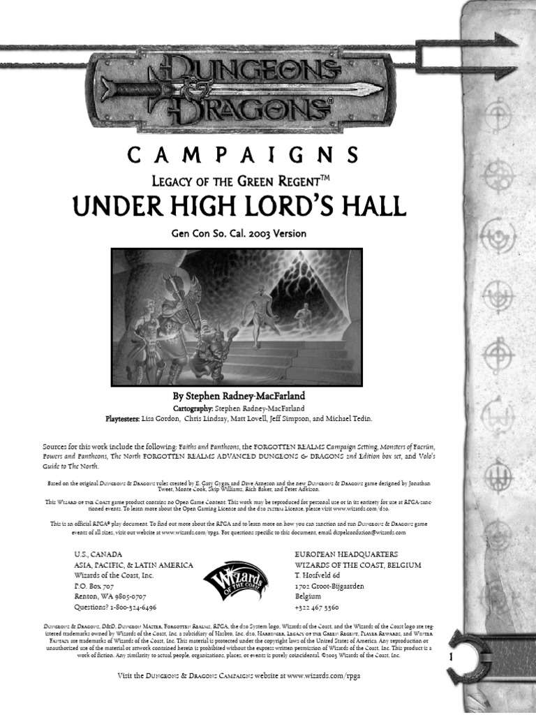 XGR1 Under High Lord's Hall | PDF | Dungeons & Dragons | Wizards Of The ...