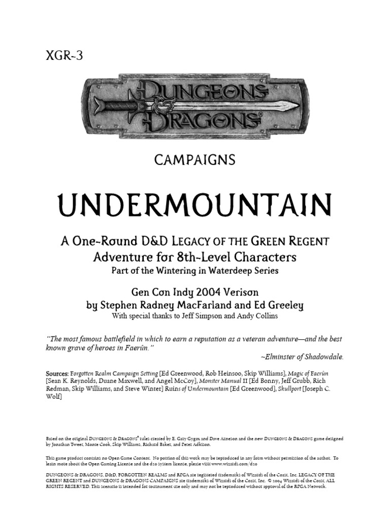 XGR3 Undermountain | PDF | Dungeons & Dragons | Wizards Of The Coast