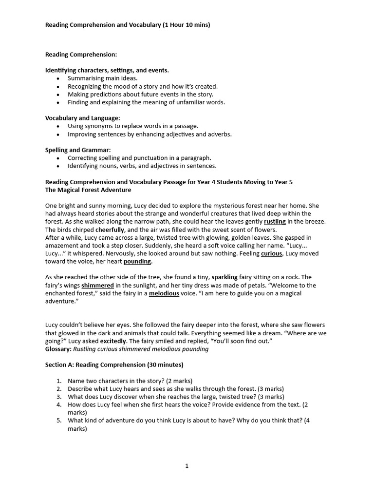 Y4 Reading Comprehension 1 | PDF | Reading Comprehension | Adjective