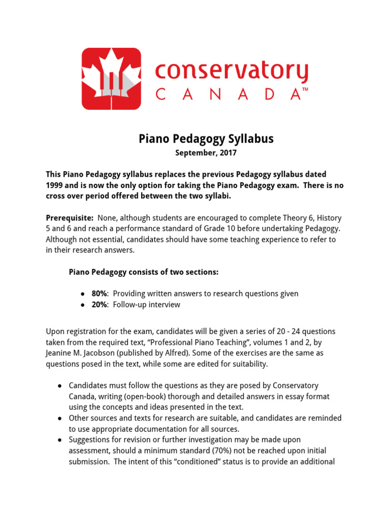 Piano Pedagogy Exam Syllabus 2017 | PDF