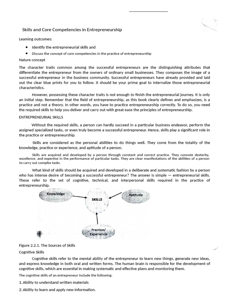 Core Competencies in Entrepreneurship | PDF | Entrepreneurship ...
