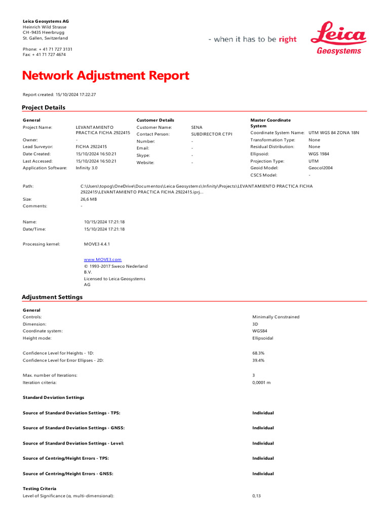 LEVANTAMIENTO PRACTICA FICHA 2922415 Network Adjustment Report | PDF | Geographical Technology ...