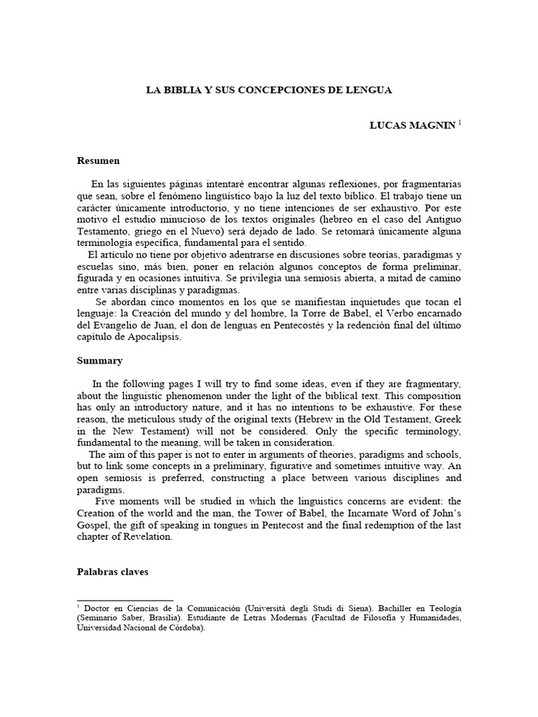 La Biblia Y Sus Concepciones de Lengua | PDF | Jesús | Logos