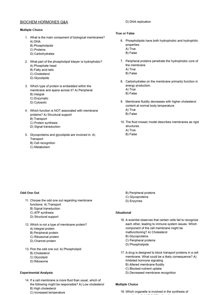 Biochem Answer Your Own (Hormones) | PDF | Cell Membrane | Cortisol