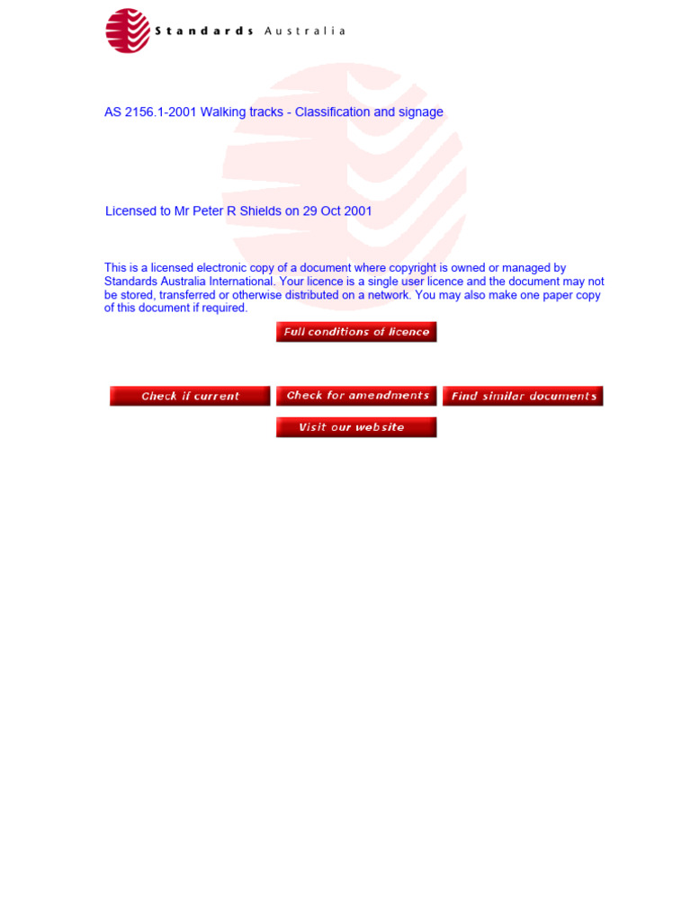 2156 - AS 2156.1-2001 Walking Tracks | PDF | License | Australia