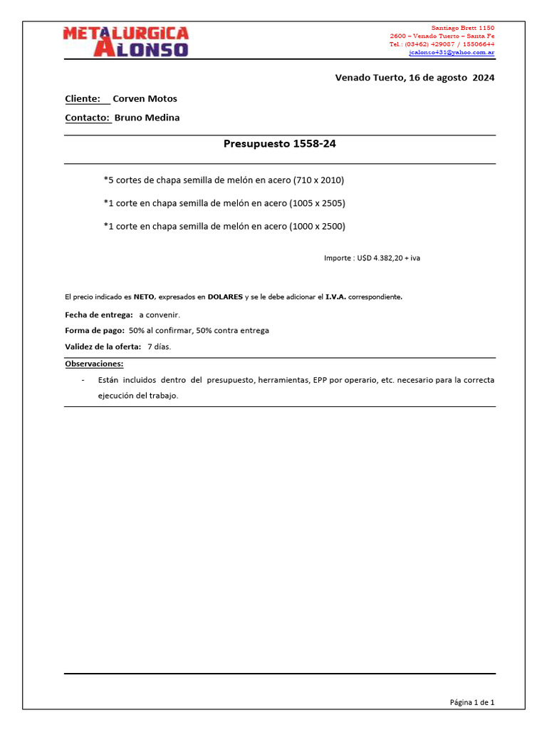 Presupuesto 1558-24 (Bruno Medina Corven) | PDF