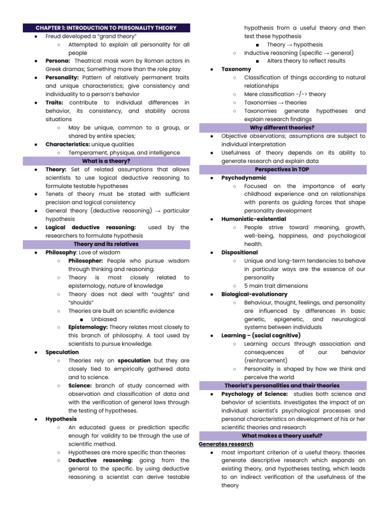 Chapter 1-3 Theories of Personality | PDF | Id | Psychoanalysis