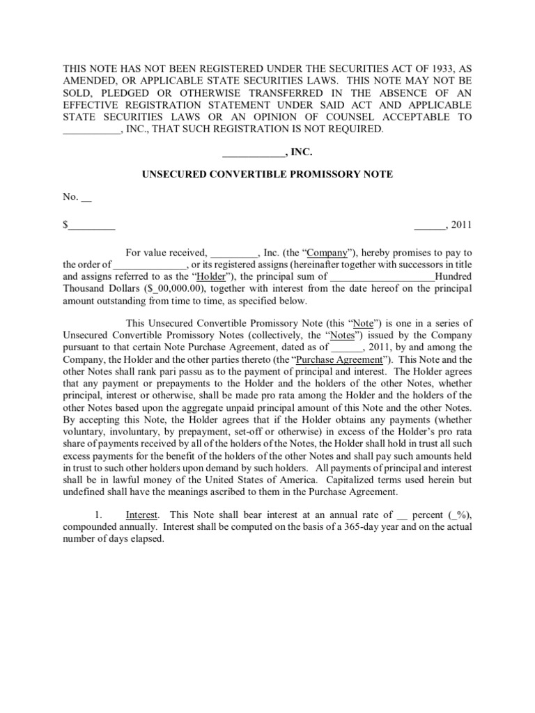 Convertible Note (Part of Note Purchase Agreement W Cap) | PDF ...