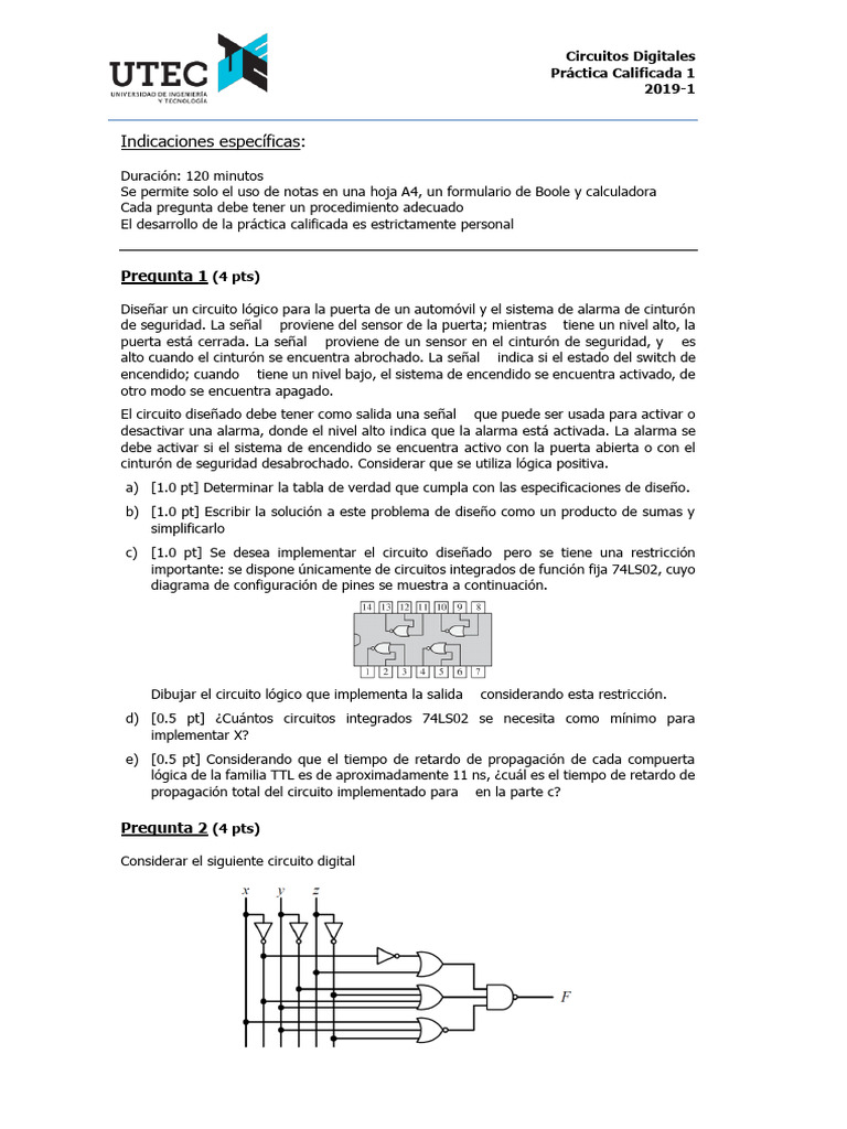 2019-1 PC1 | PDF | Puerta lógica | Ingeniería Informática