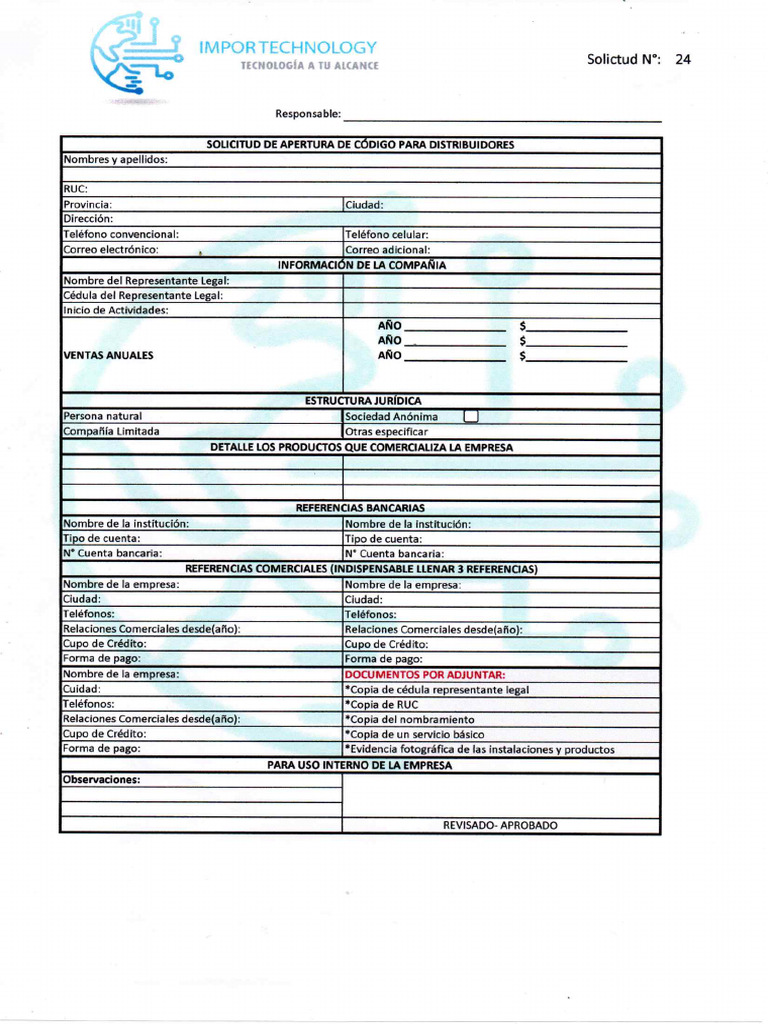 Solicitud de Distribuidor Importech | PDF