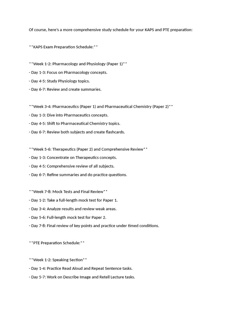 KAPS & PTE Study Schedule Guide | PDF