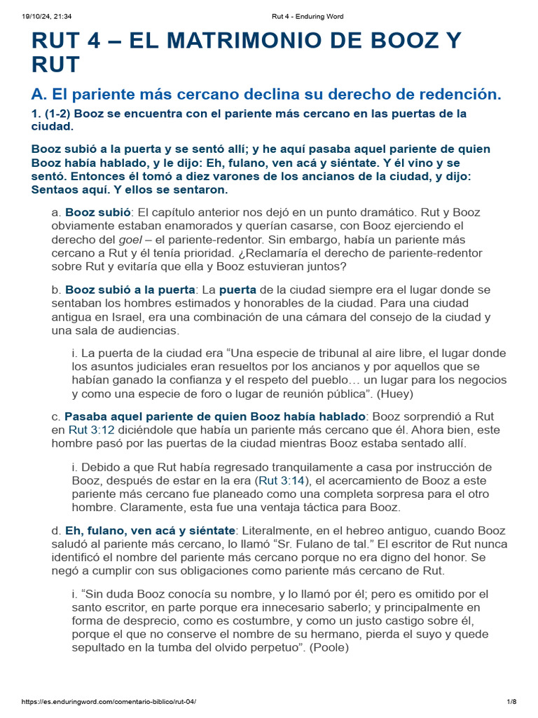Rut 4 - El Matrimonio de Booz y Rut | PDF | Rut (figura bíblica) | Noemí (figura bíblica)