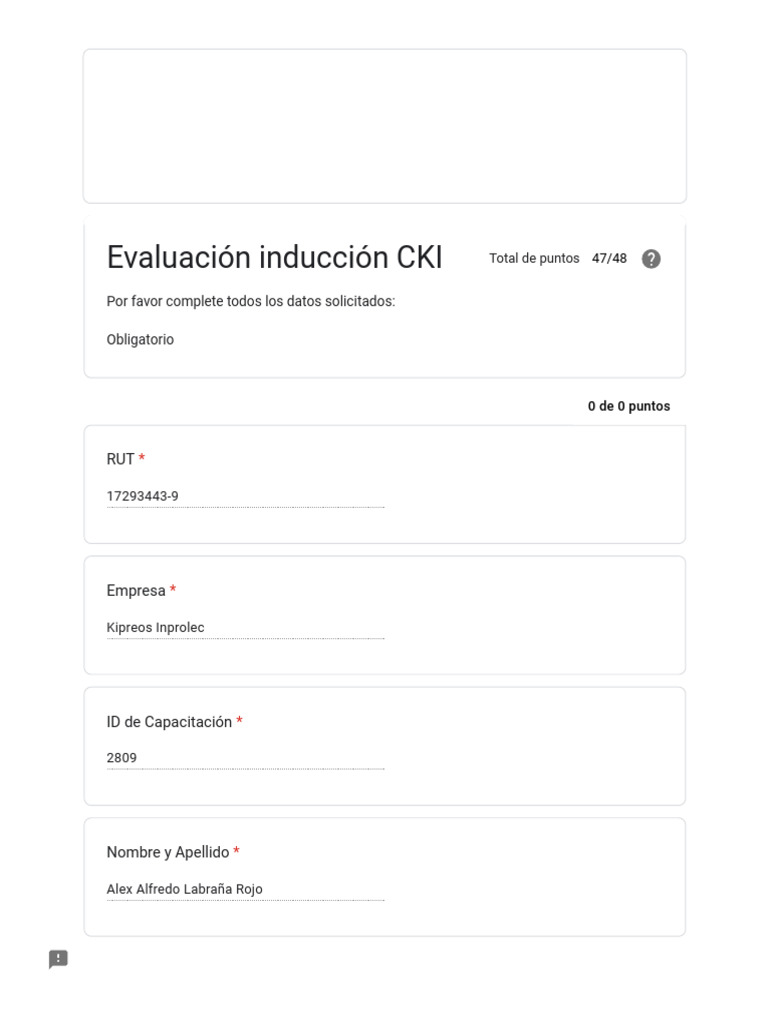 Evaluación Inducción CKI | PDF | Primeros auxilios