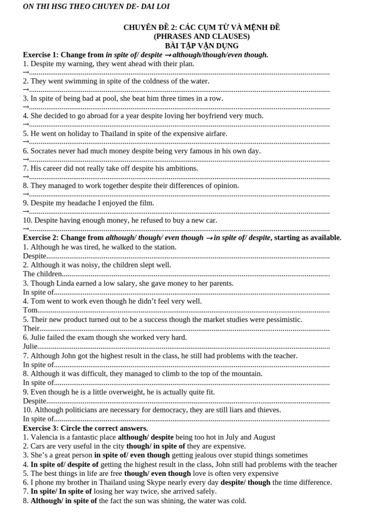 Phrases and Clauses Exercise Guide | PDF | Question | Sentence ...