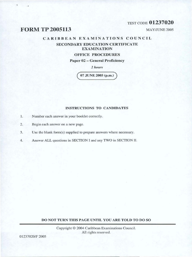 CSEC Office Administration P2 2005 | PDF | Banks | Payments