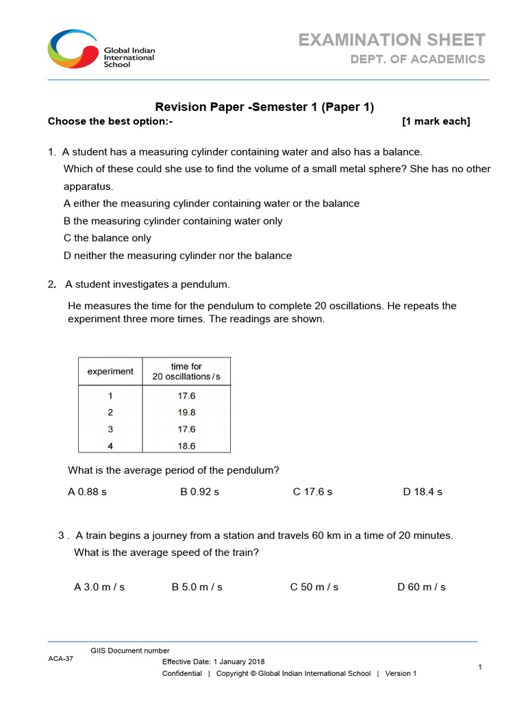 Worksheet 1 Paper 2 9IG Physics Sem1 P2-Revision Paper 1 | PDF | Heat ...