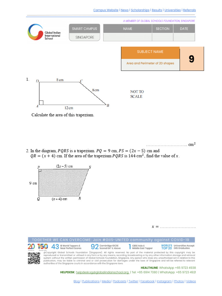 IGCSE 9 Aera and Perimeter of 2D Shapes | PDF | Area | Elementary ...