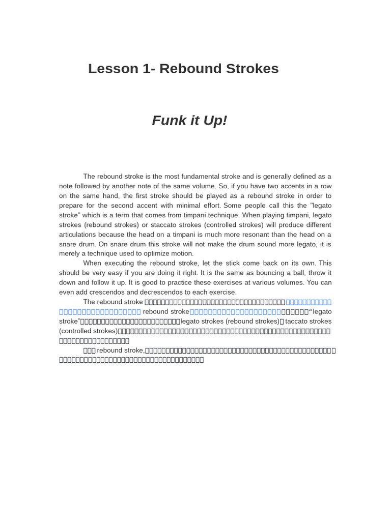 Rebound Stroke Techniques for Drumming | PDF