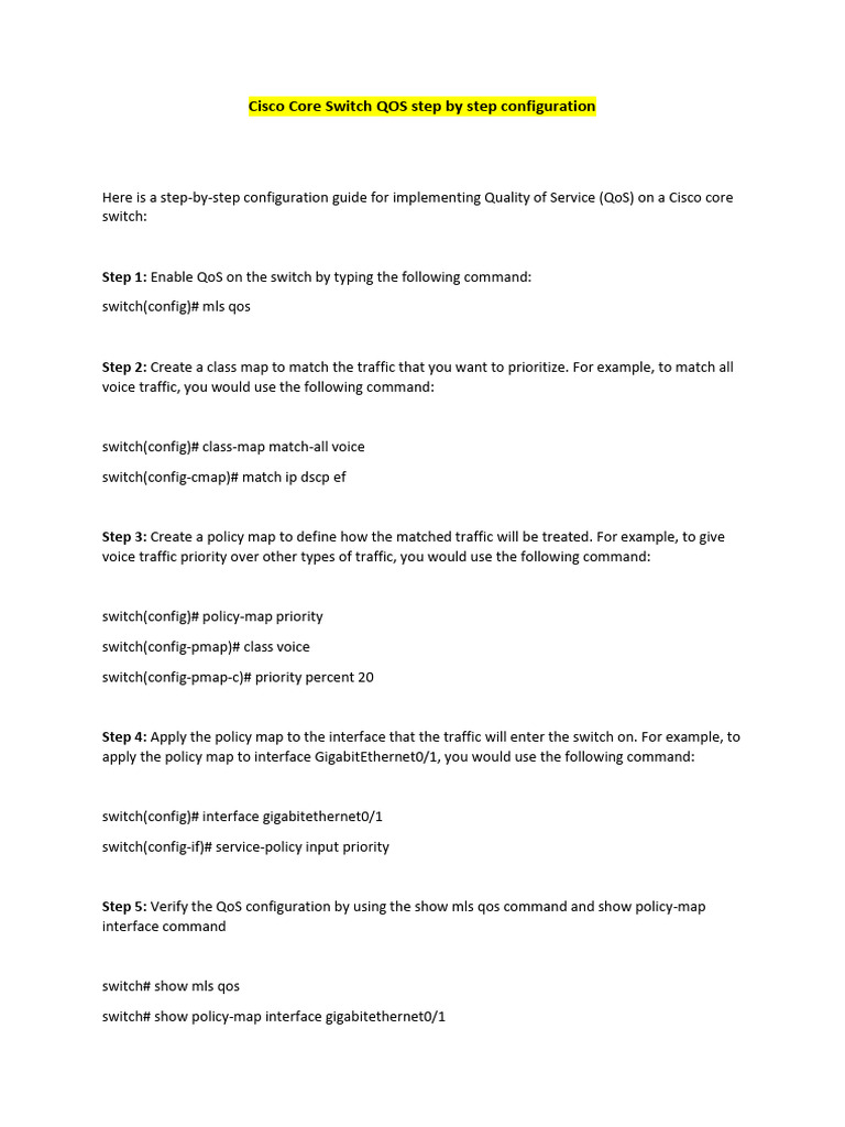 Cisco Core Switch QOS Step by Step Documentation | PDF | Technology ...