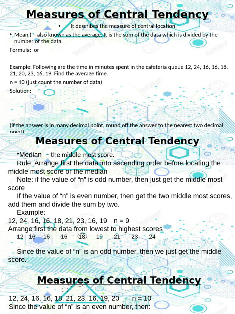 Measures of Central Tendency | PDF | Teaching Methods & Materials