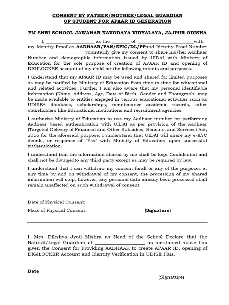 Consent Form For Parents | PDF