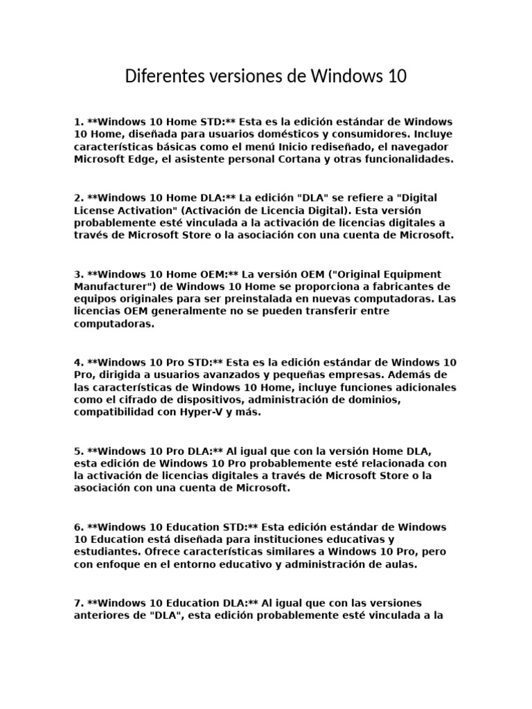 Versiones de Windows 10 Explicadas | PDF | Negocios