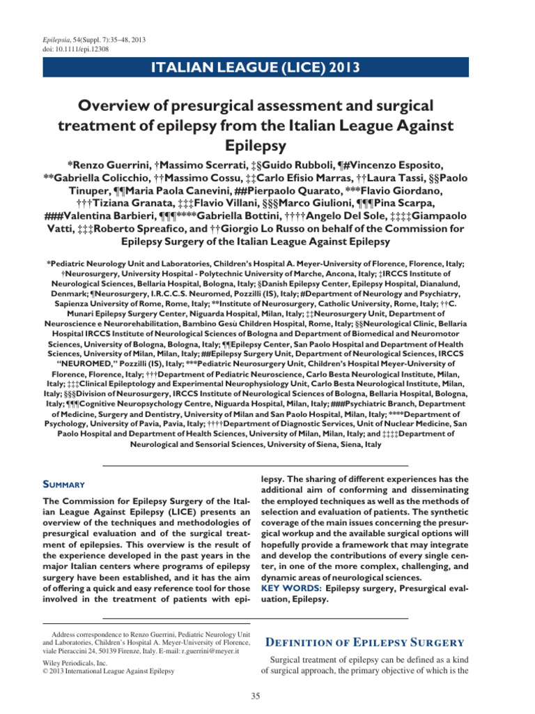 Renzo Guerrini Overview of Presurgical Assessment and | PDF | Epilepsy ...