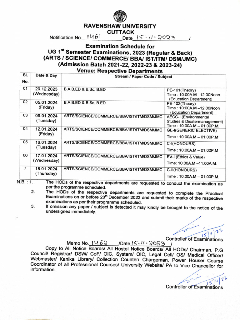 EXAMINATION SCHEDULE FOR UG 1st3rd5th 7th SEM RB EXAM 2023 | PDF | Computers
