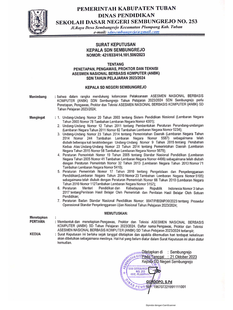 SK Pengawas Ujian | PDF