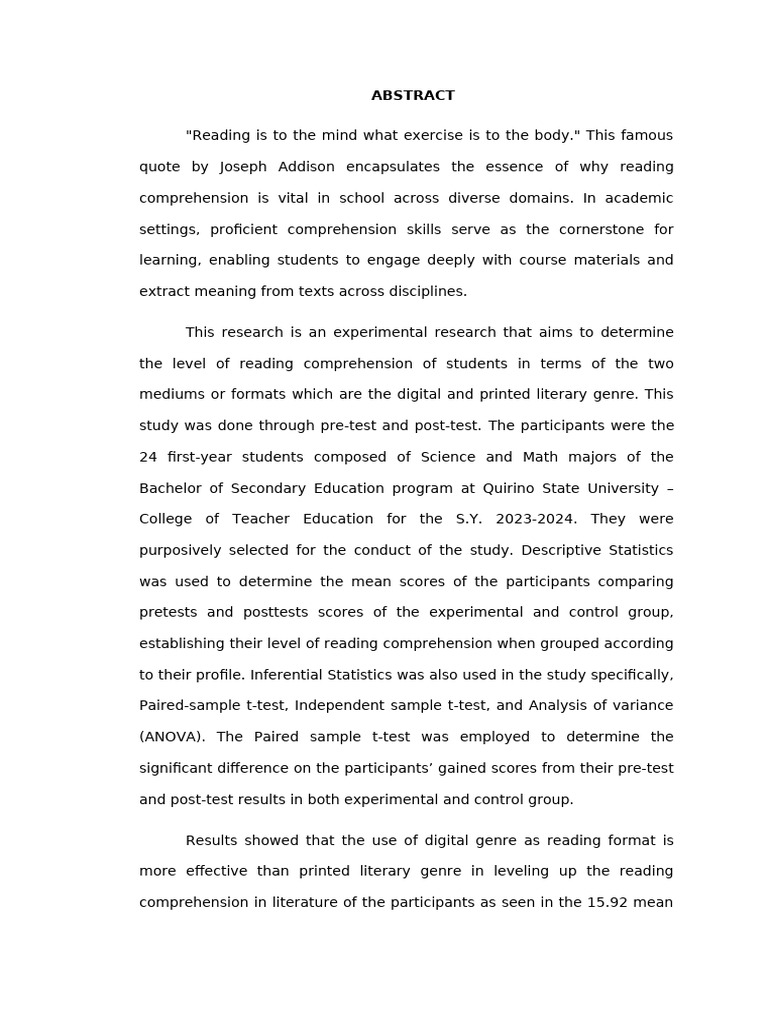 ABSTRACT | PDF | Reading Comprehension | Student's T Test