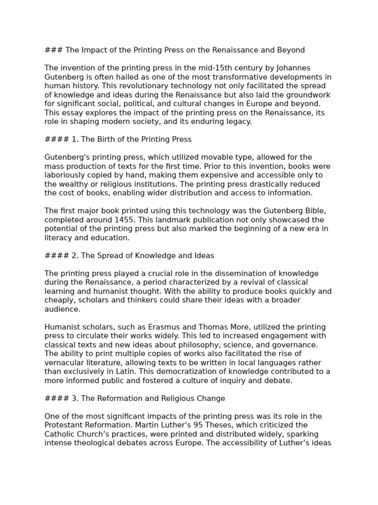 Printing Press: Catalyst of the Renaissance | PDF | Printing Press ...