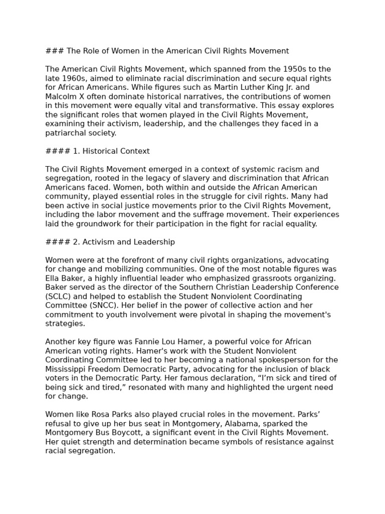 The Role of Women in The American Civil Rights Movement | PDF | Civil ...