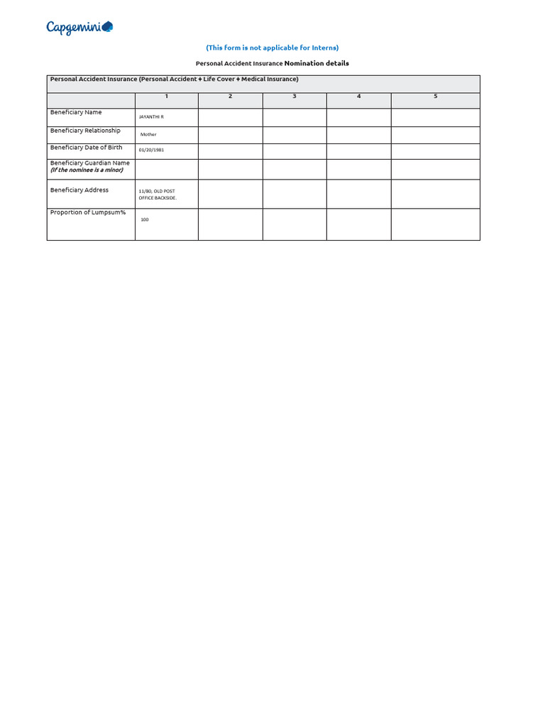 Personal Accident Insurance Nomination Form | PDF | Insurance | Justice