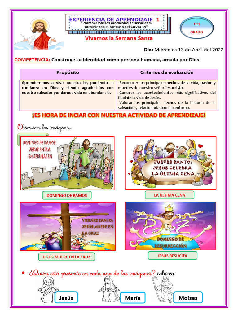 Ficficha Religión Primer Grado Semana Santa | PDF | Jesús | Salvación