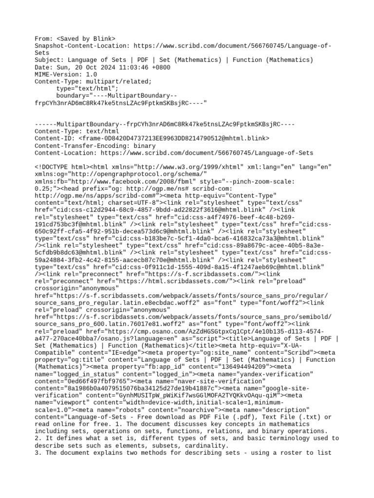 Language of Sets - PDF - Set (Mathematics) - Function (Mathematics) | PDF | Set (Mathematics ...