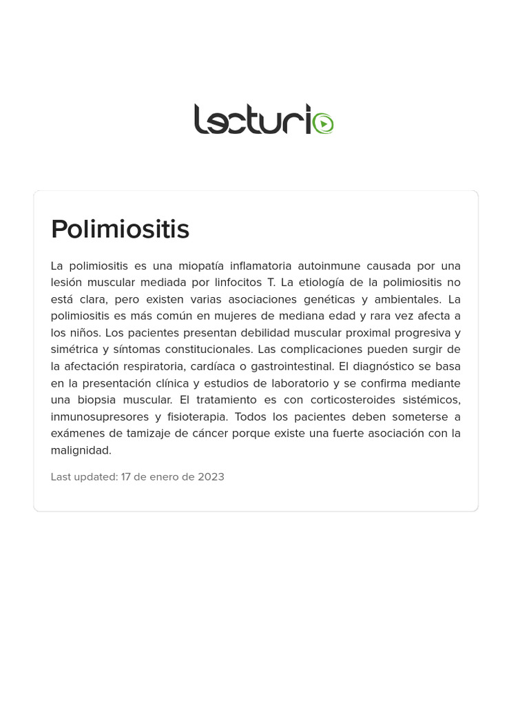 Polimiositis | PDF | Medicina CLINICA | Enfermedades y trastornos