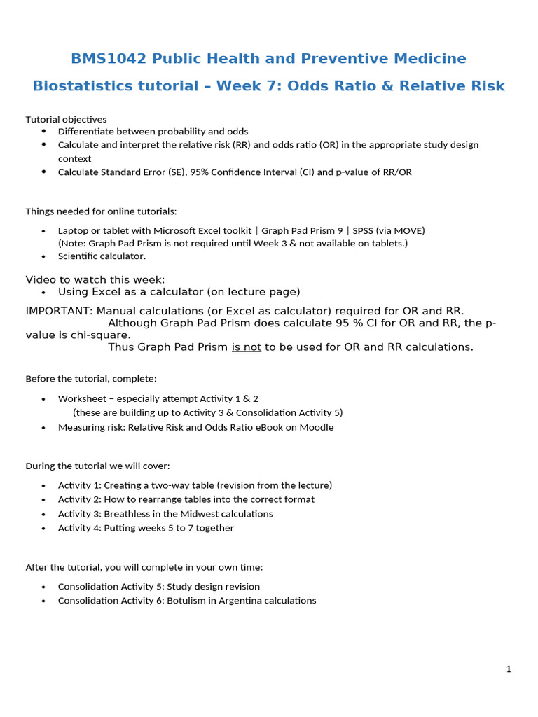 Biostats Tutorial - Week 7 Worksheet (2024) | PDF | P Value | Odds Ratio