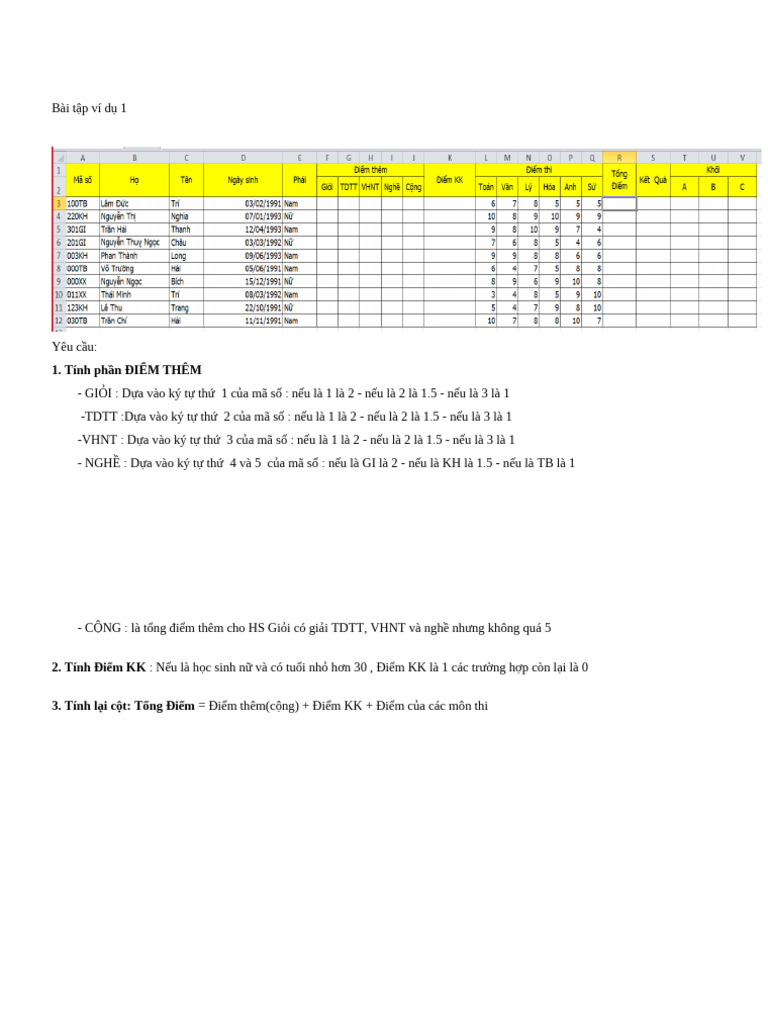 Bài Tập Excel Ví Dụ 1 | PDF