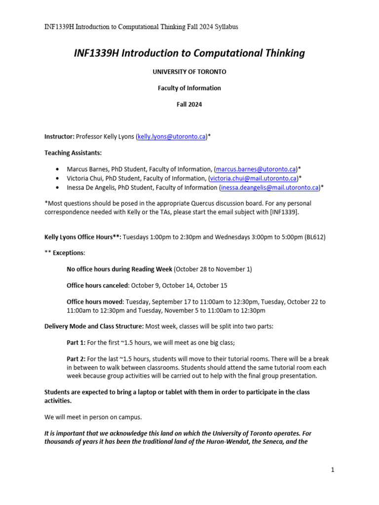 INF1339 Computational Thinking Syllabus Fall2024 | PDF | Artificial Intelligence | Intelligence ...