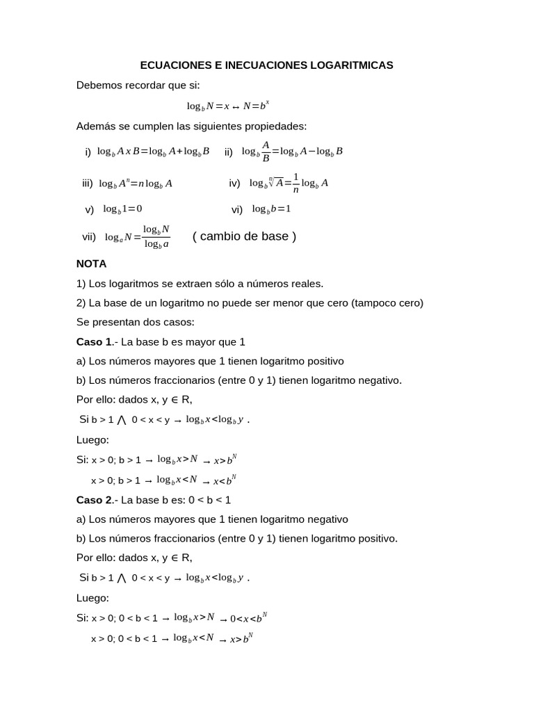 Sesión 23. Ec. e Inec. Logarítmicas. | PDF | Logaritmo | Combinatoria