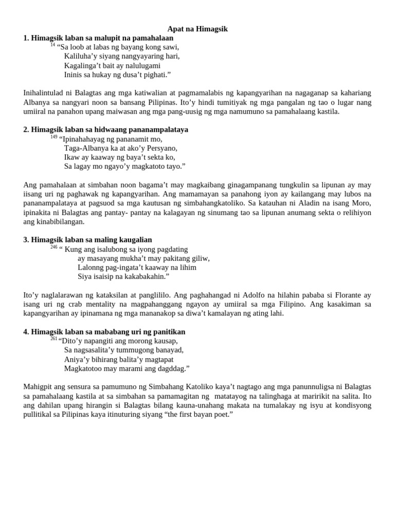 Apat Na Himagsik at Awit at Korido | PDF