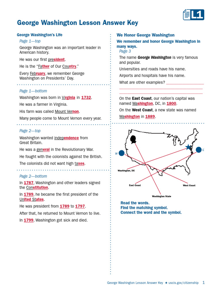George_Washington_answer_key | PDF | George Washington | Washington