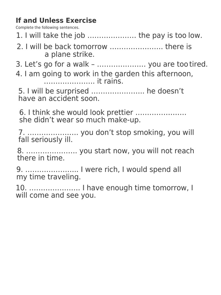 If and Unless Exercise | PDF