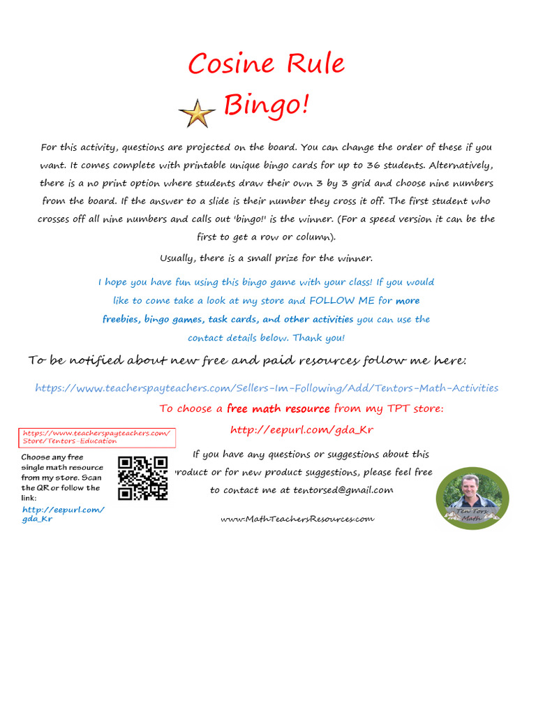 Bingo Cards - Cosine Rule | PDF | Gaming | Gambling
