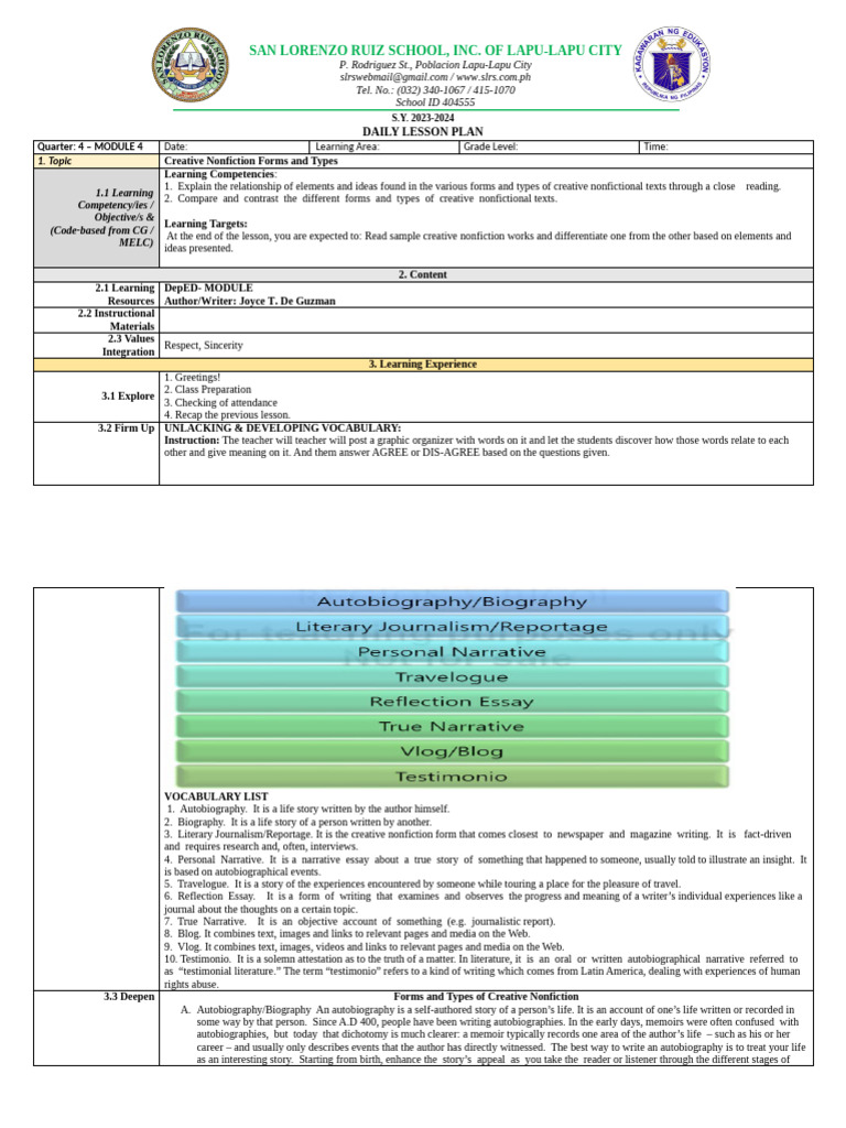Creative Nonfiction Quarter 2 - Module 1 | PDF | Creative Nonfiction | Blog